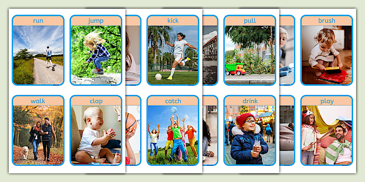 Verbs Photo Flashcards (teacher made) - Twinkl