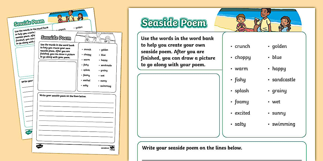 Seaside Poem Writing Template (teacher made) - Twinkl