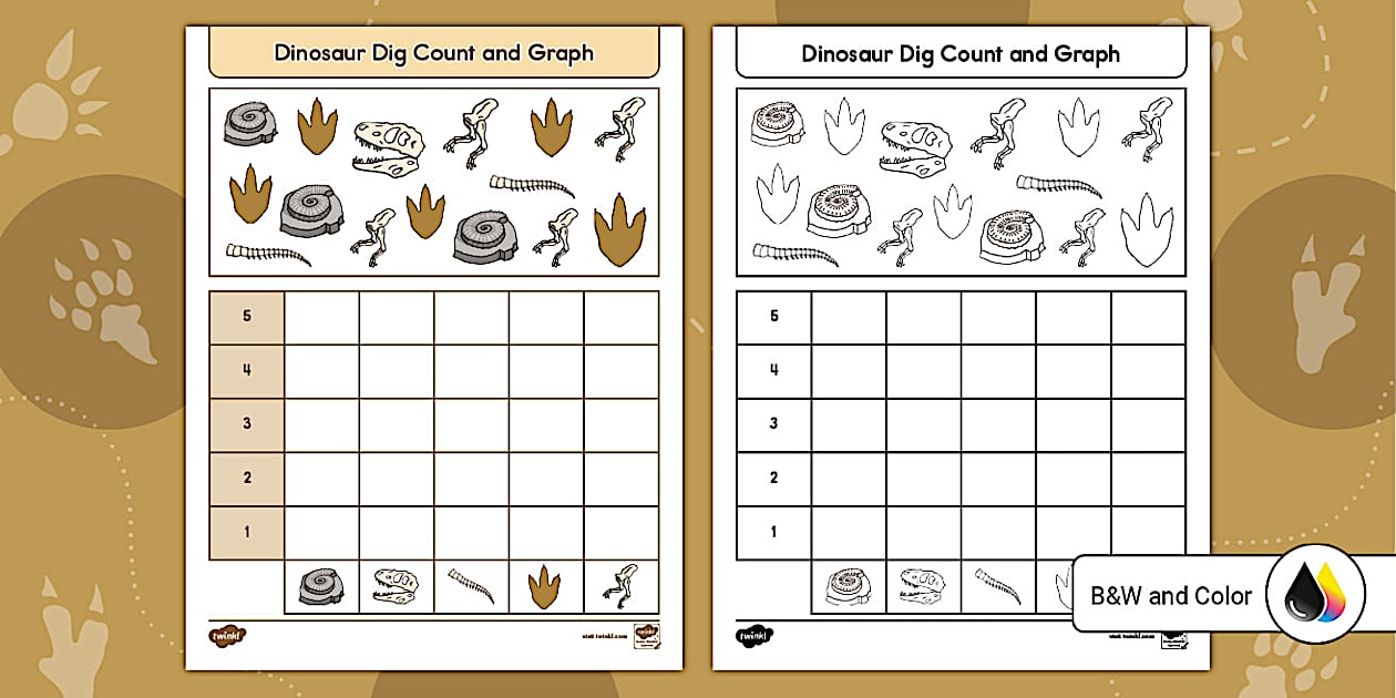 Dino Dig Count and Graph Worksheet | Prek Resource | Twinkl