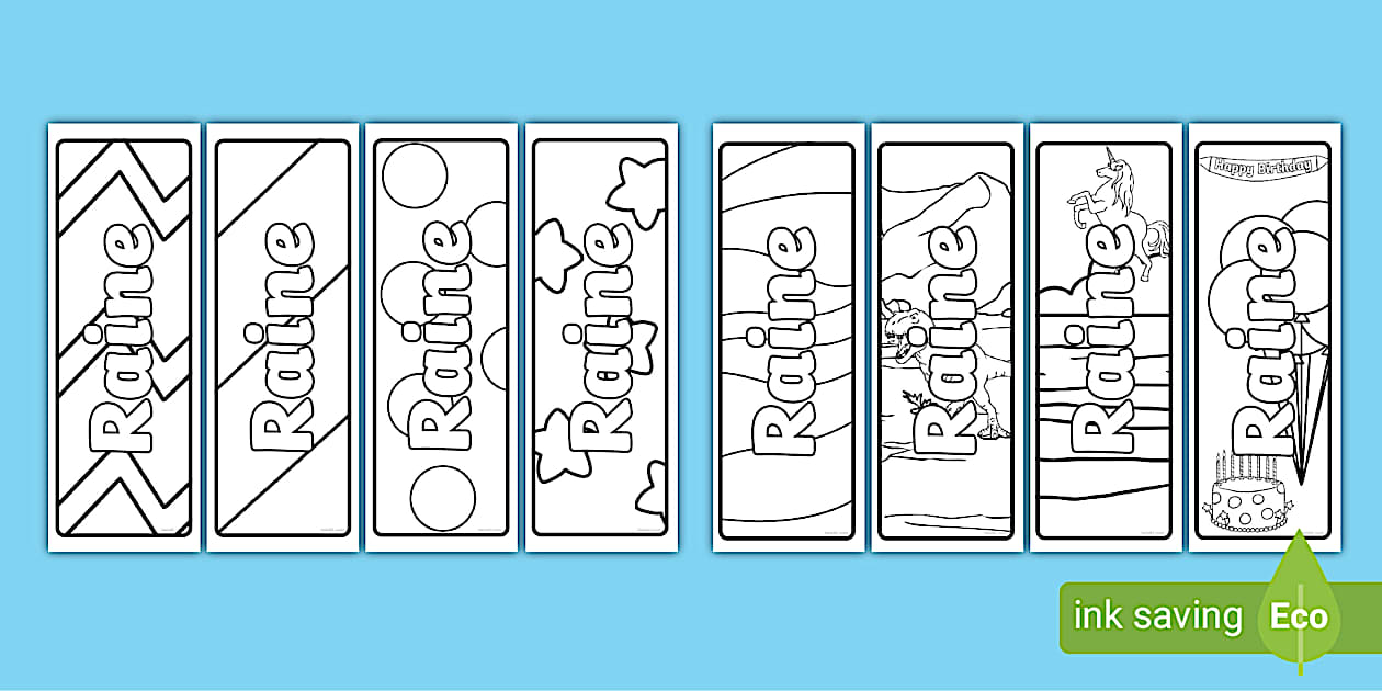 Raine Name Simple Colouring Bookmarks (teacher made)