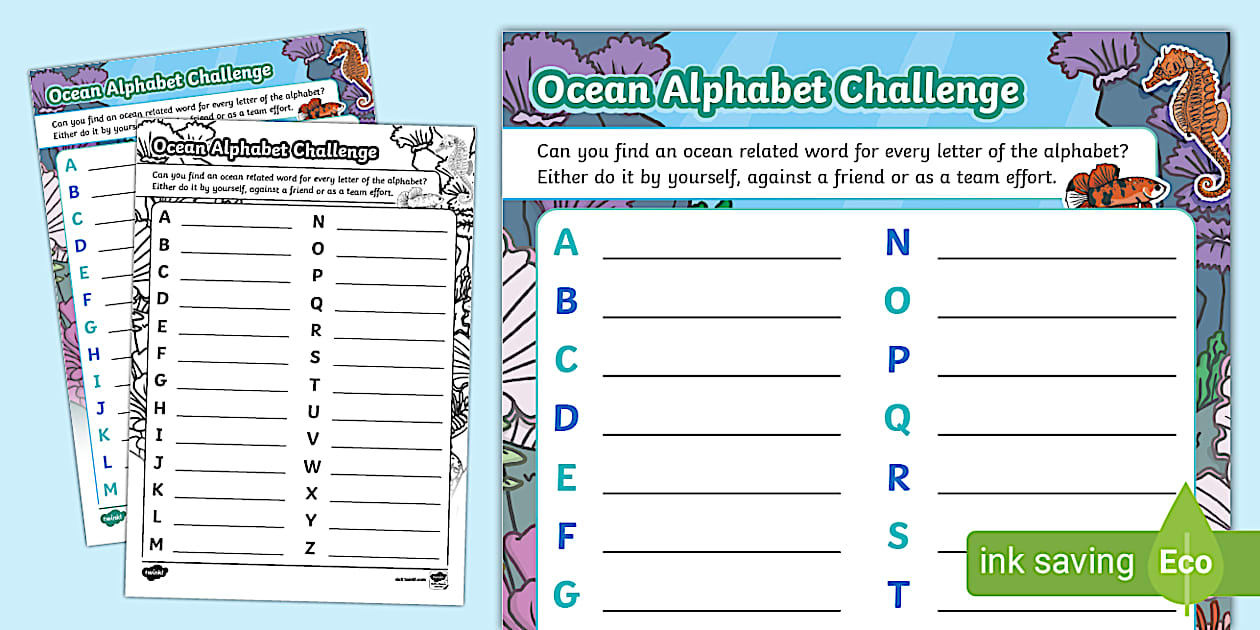 Ocean Alphabet Challenge Worksheet (teacher made) - Twinkl