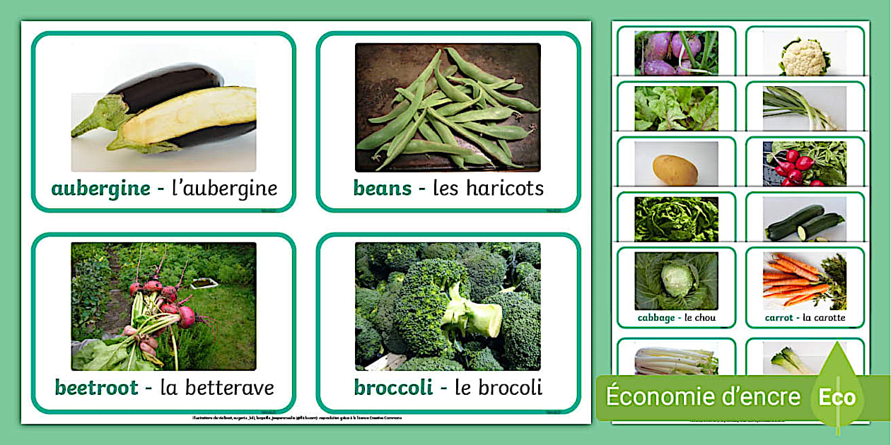 Flashcards anglais-français sur les légumes (teacher made)