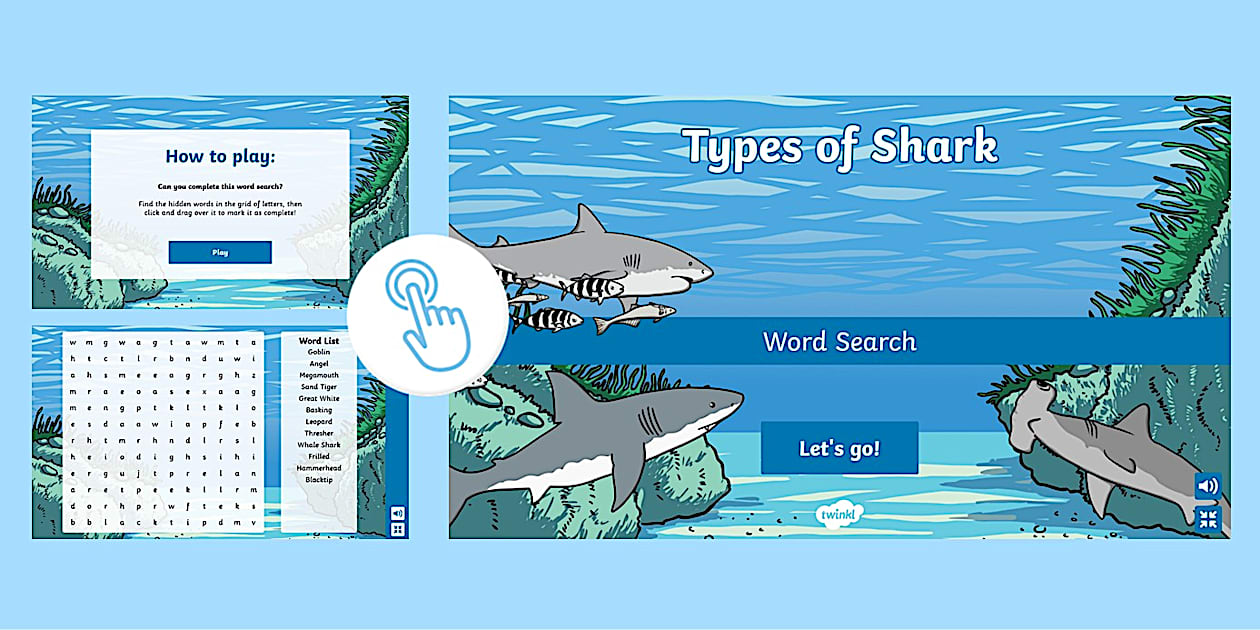 Types of Shark Interactive Word Search (teacher made)