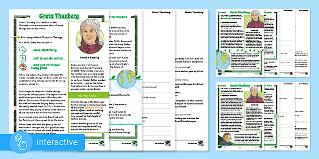 Interactive Reading Comprehension UKS2 | Greta Thunberg