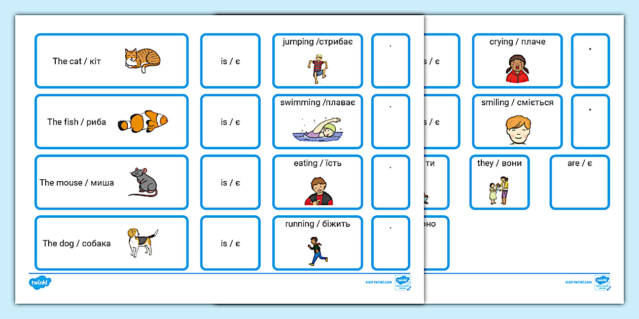 Ukrainian Translation EAL Sentence Builder Cards with Verbs