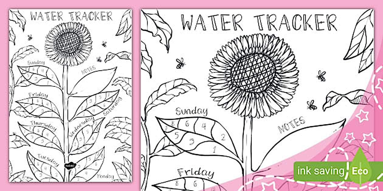 Floral-Themed Water Tracker Bullet Journal Page - Twinkl