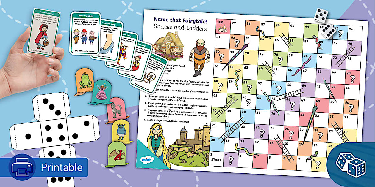 Name That Fairy Tale Snake and Ladders Printable Board Game