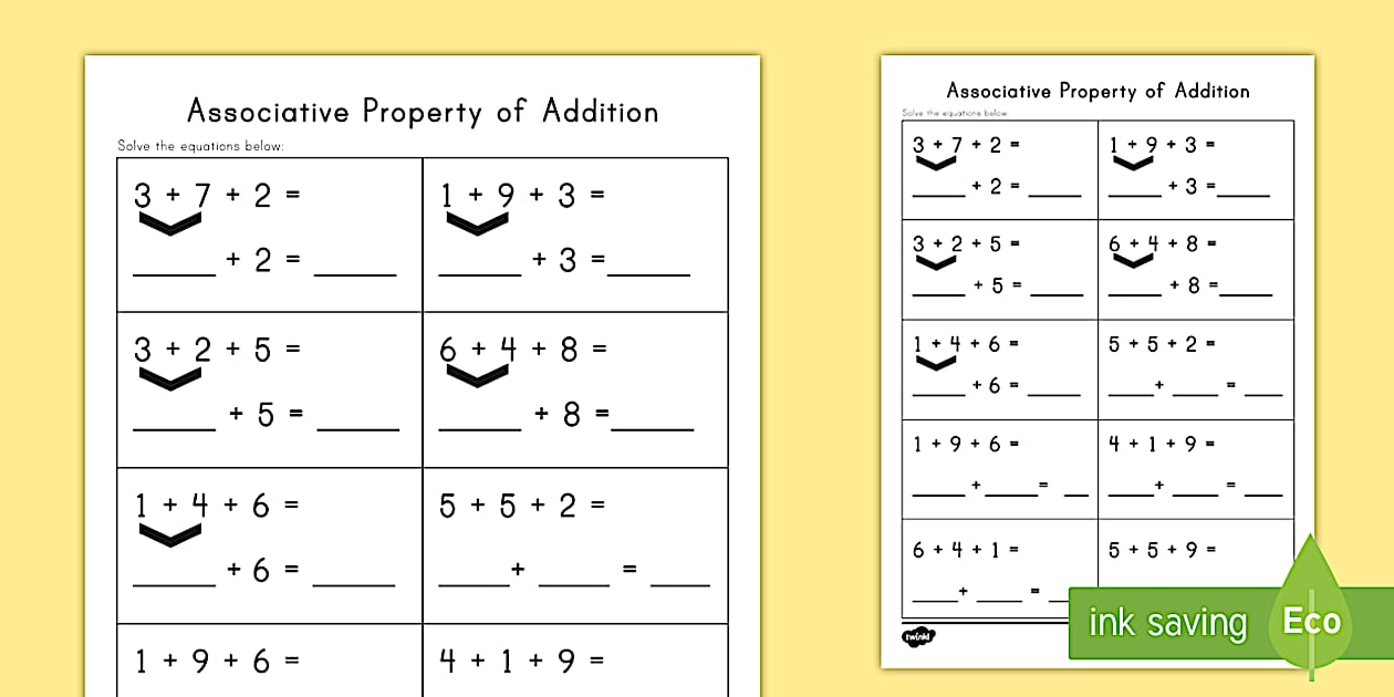 Associative Property of Addition Practice Worksheet - Twinkl
