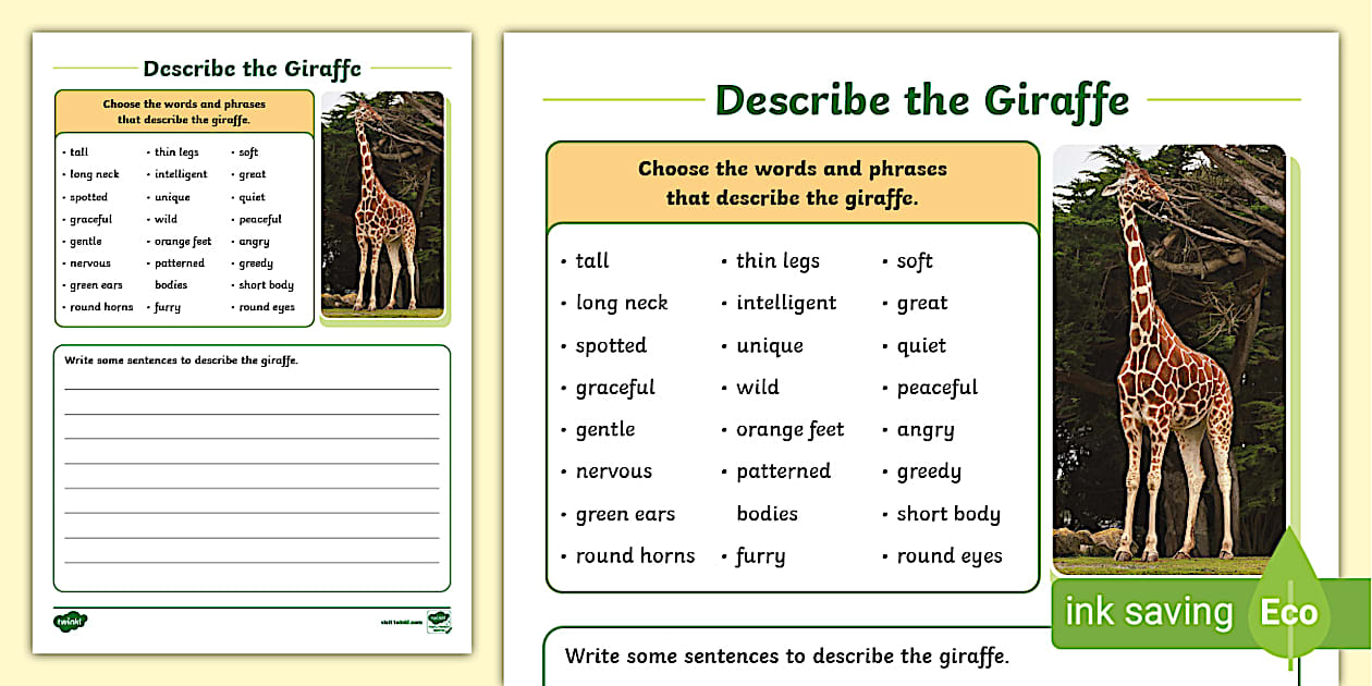 Describe the Giraffe Writing Activity Sheet (teacher made)