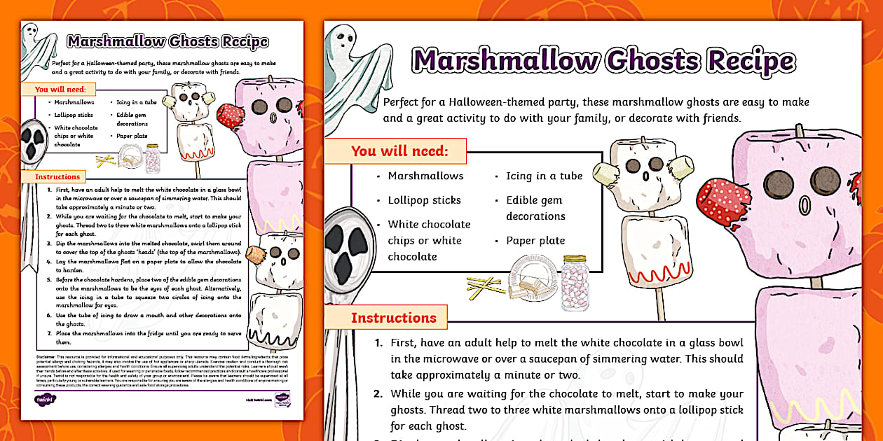 Marshmallow Ghosts Treat Recipe (Teacher-Made) - Twinkl