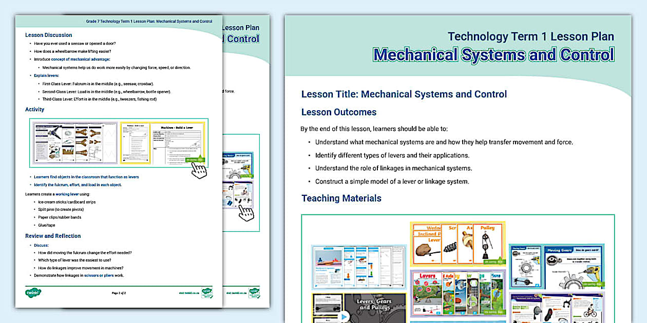 Gr 7 Technology Lesson Plan: Mechanical Systems and Control
