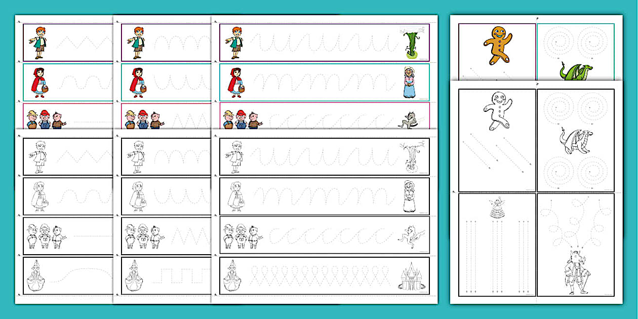 Fairy Tales Fine Motor Skills Tracing Cards: Lines - Twinkl