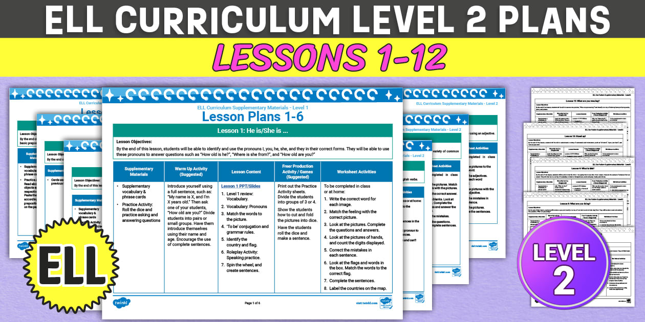 ELL Curriculum Level 2 Lesson Plans (Hecho por educadores)