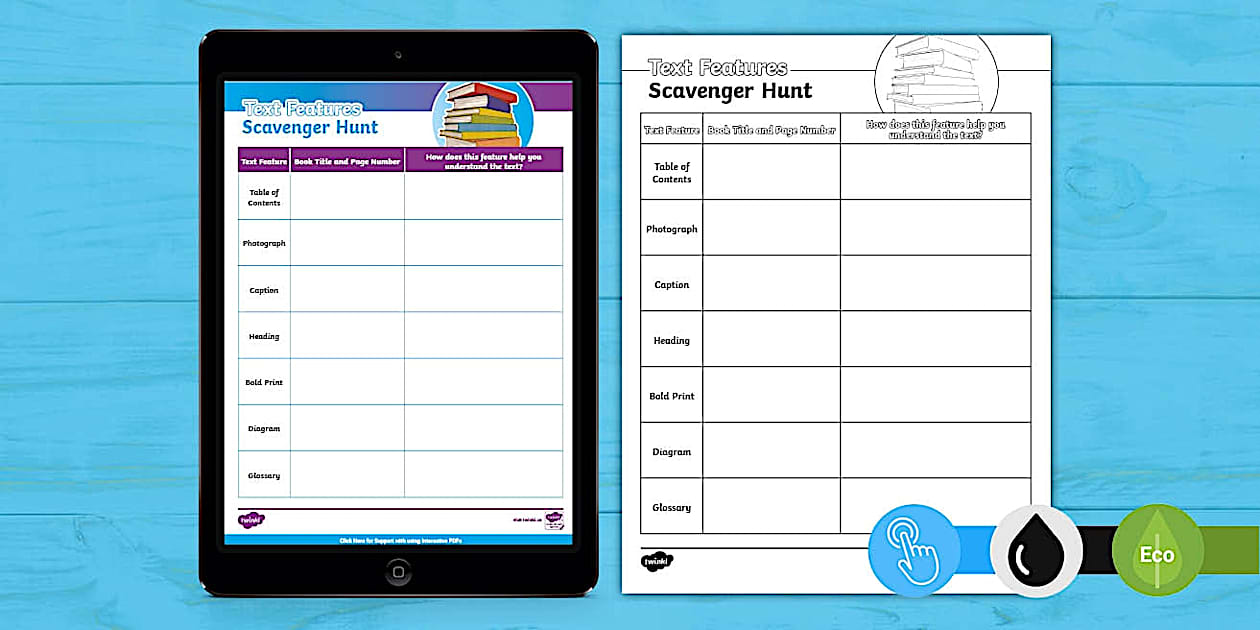 Text Features Scavenger Hunt (teacher made) - Twinkl
