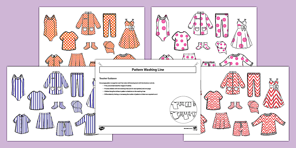 Pattern Sorting Washing Line Worksheets (teacher made)