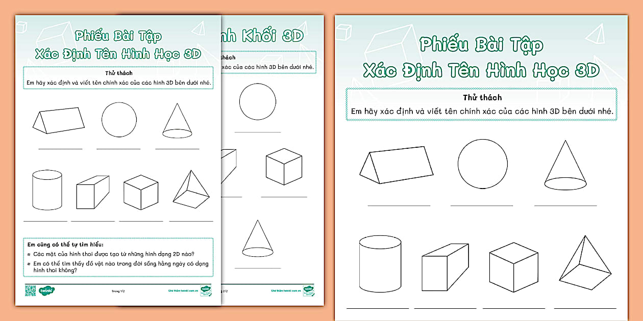 Phiếu Bài Tập Xác Định Tên Hình Khối 3D