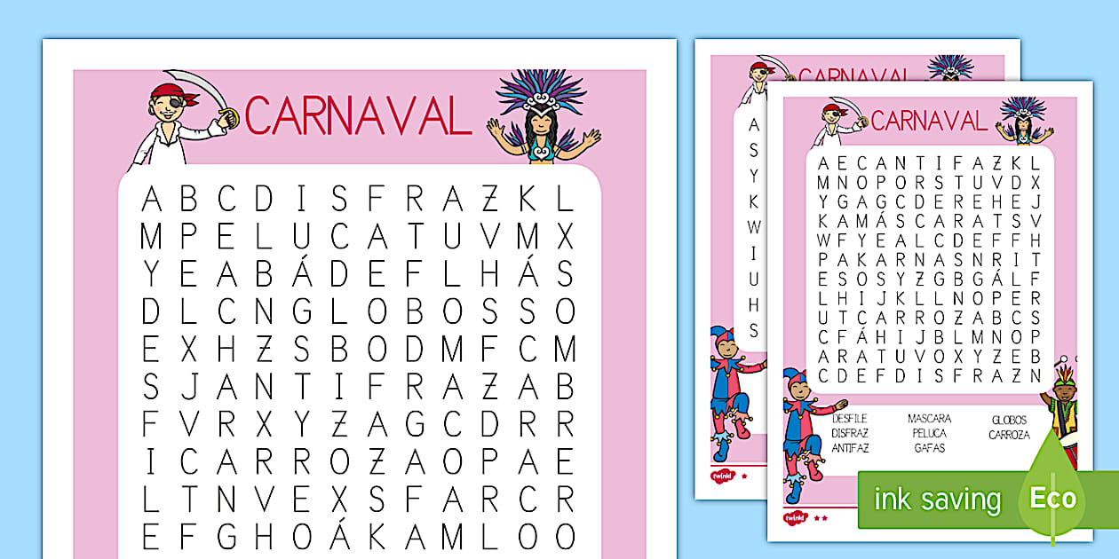 Sopa de letras de atención a la diversidad: El Carnaval