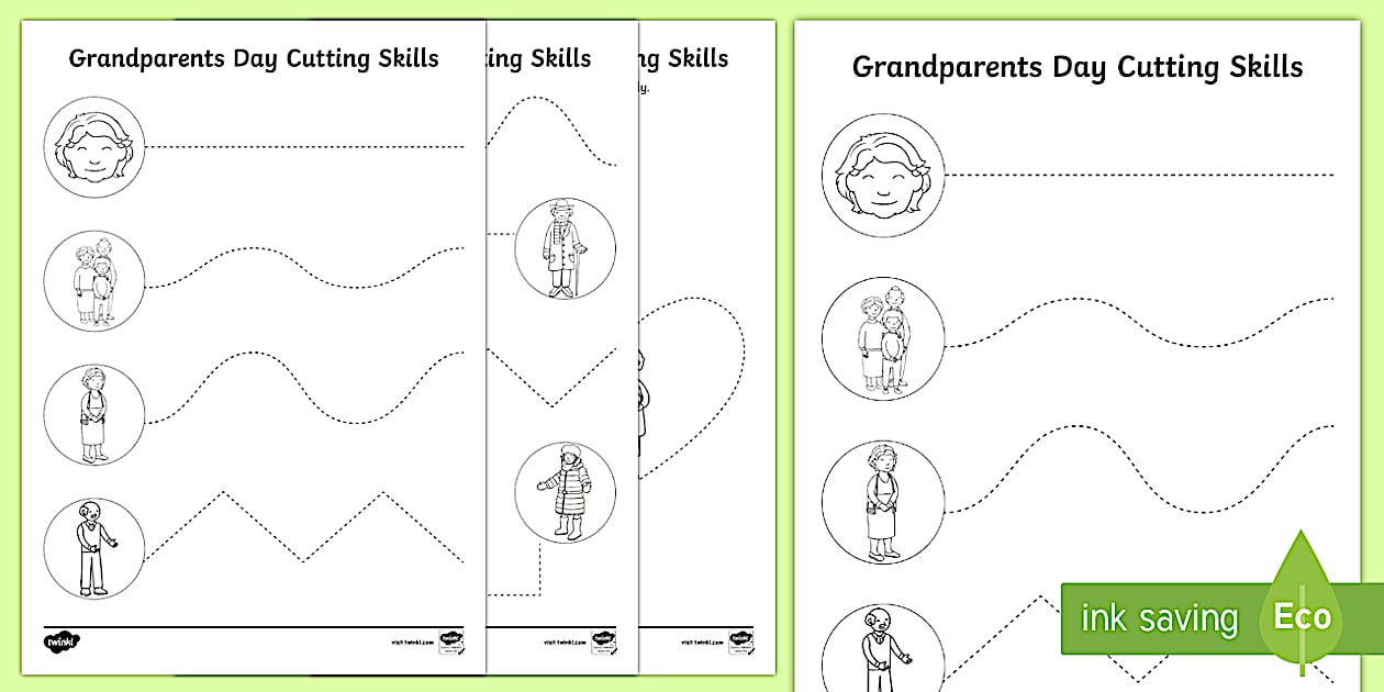 TAS Grandparents Day Differentiated Cutting Skills Worksheet