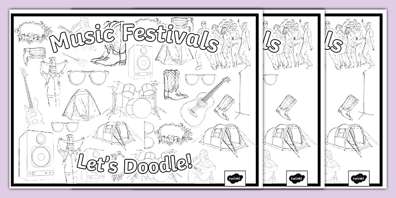 Music Festival Doodle Colouring Pages - Twinkl - KS2