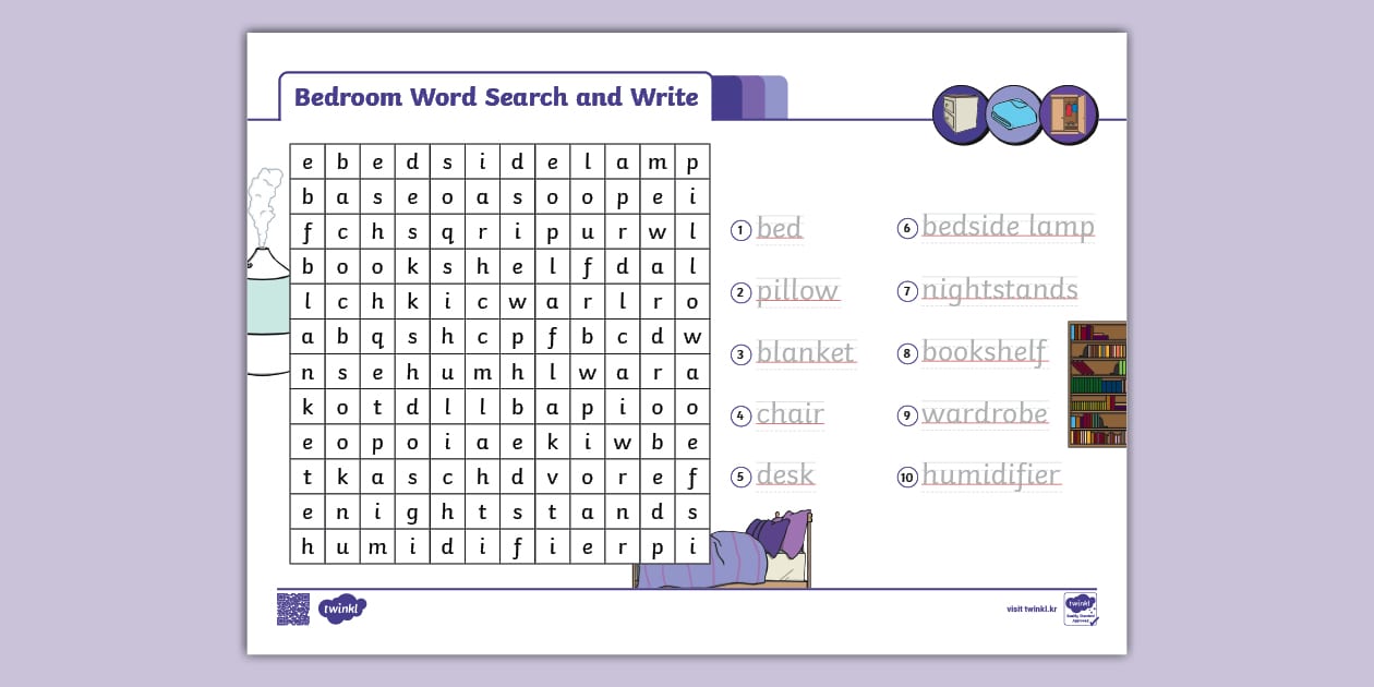 01 Teacher I Am Done | Bedroom Word Search and Write Activity