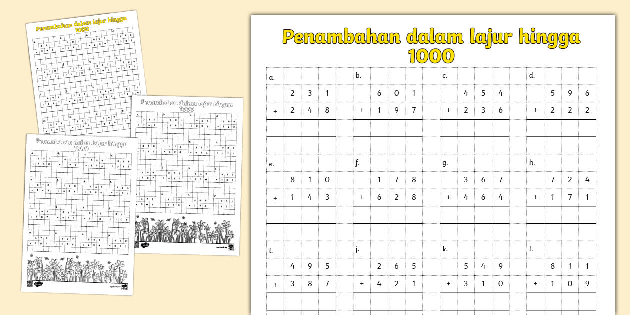 Penambahan dalam lajur hingga 1000 Tema Musim Bunga