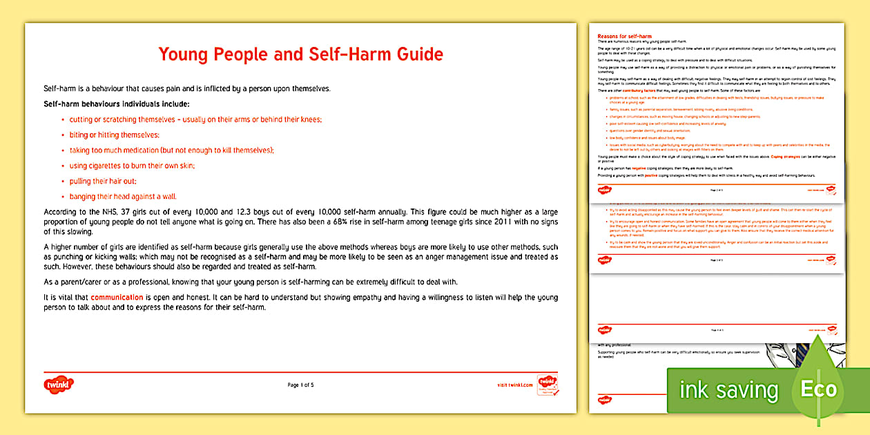 Young People and Self-Harm Guide (teacher made) - Twinkl