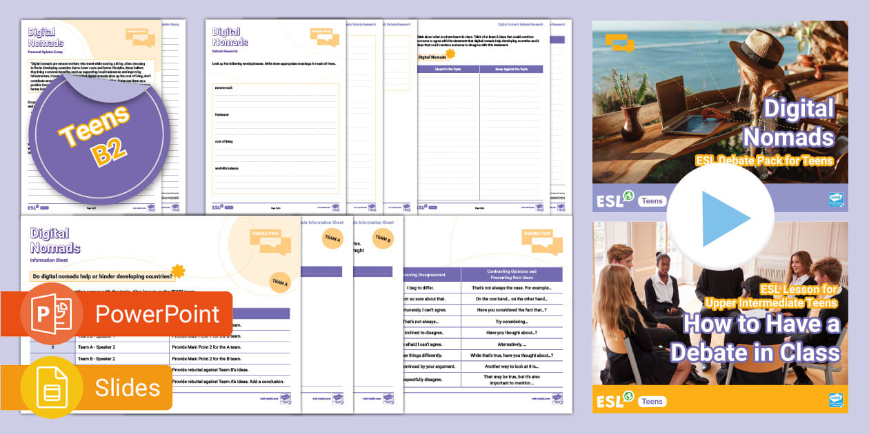 ESL Debate Pack: Digital Nomads [Teens, B2] (teacher made)