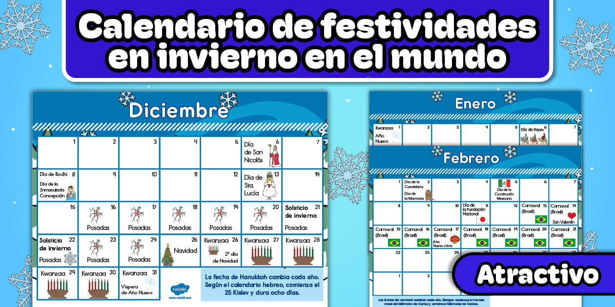 Calendario de festividades en invierno en el mundo