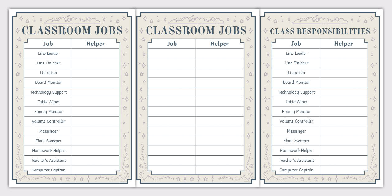 Celestial-Themed Class Jobs Display Poster (teacher made)