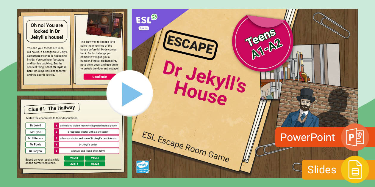 Dr Jekyll & Mr Hyde Escape Room Game (teacher made) - Twinkl