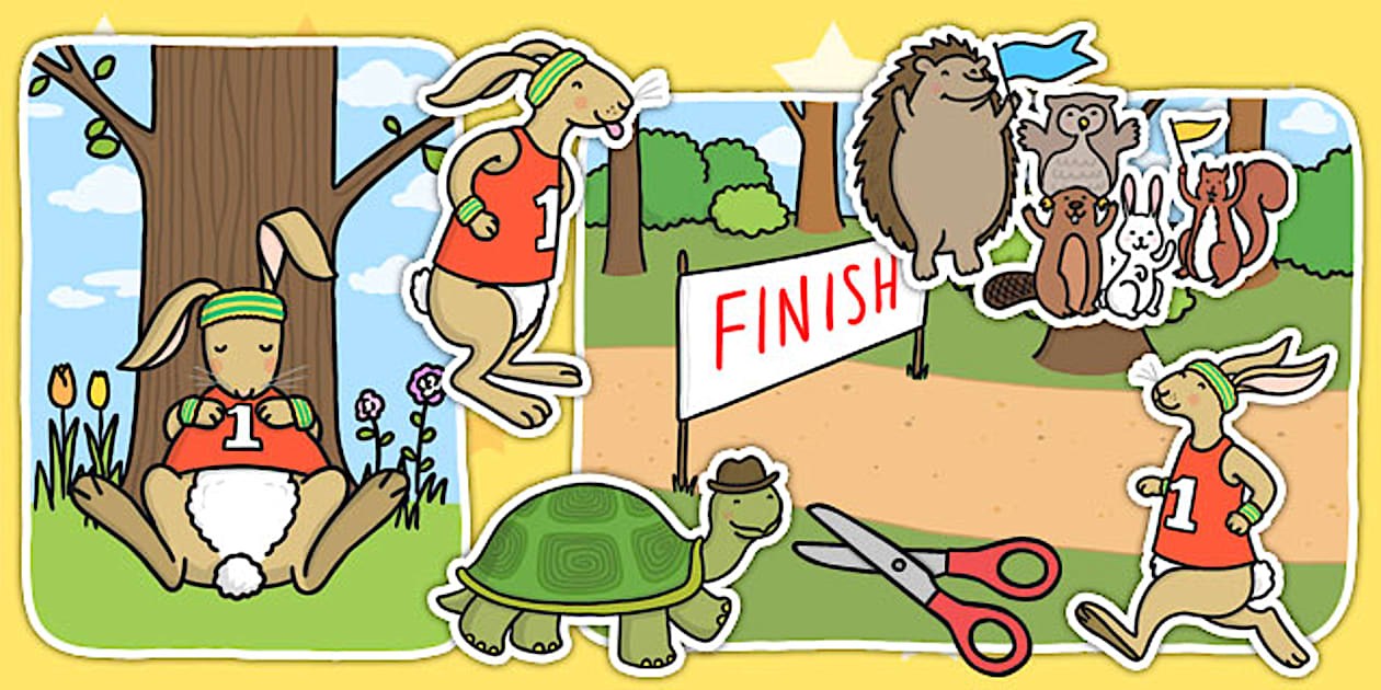 The Tortoise and The Hare Story Cut Outs - Twinkl