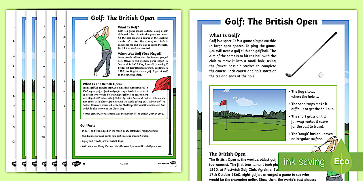 Golf Differentiated Reading Comprehension Activity - Twinkl