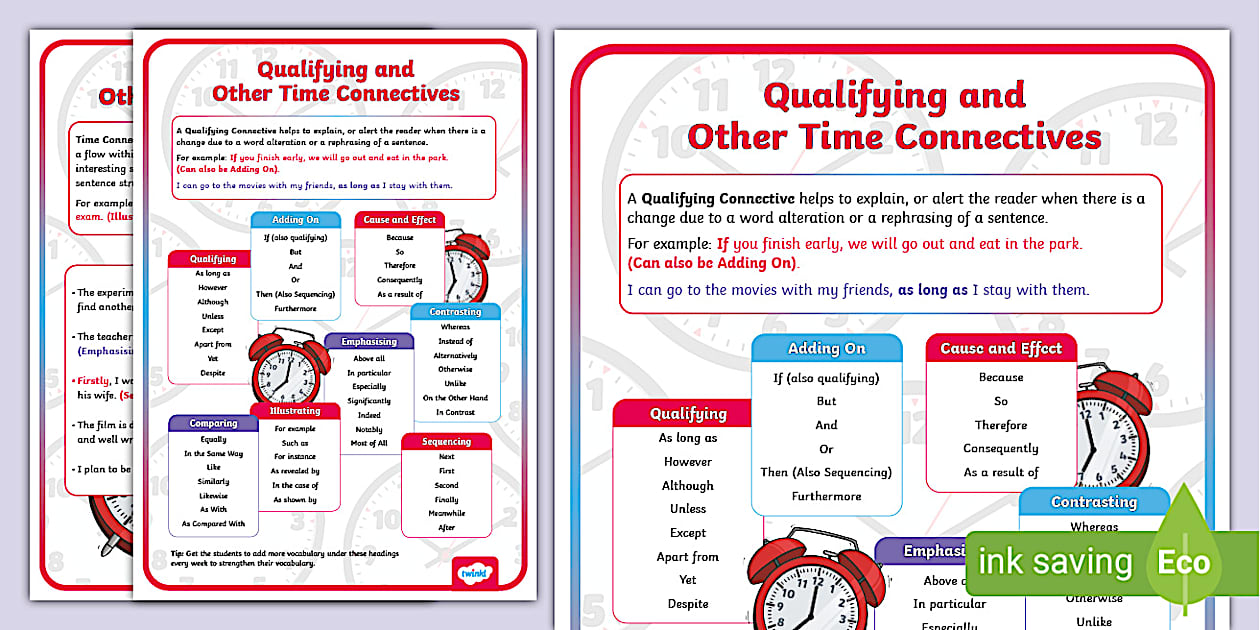 Qualifying Connectives Examples Word Mat | F-2 | Twinkl