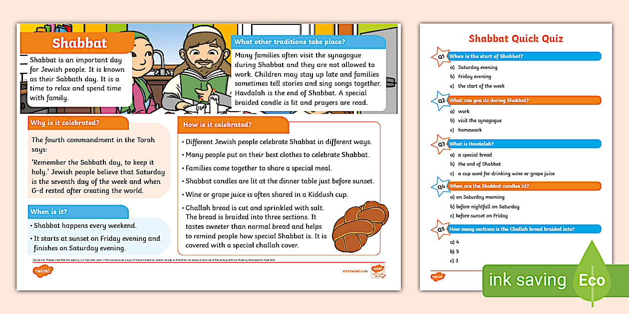 Shabbat Fact File and Quick Quiz Pack - Twinkl - KS1