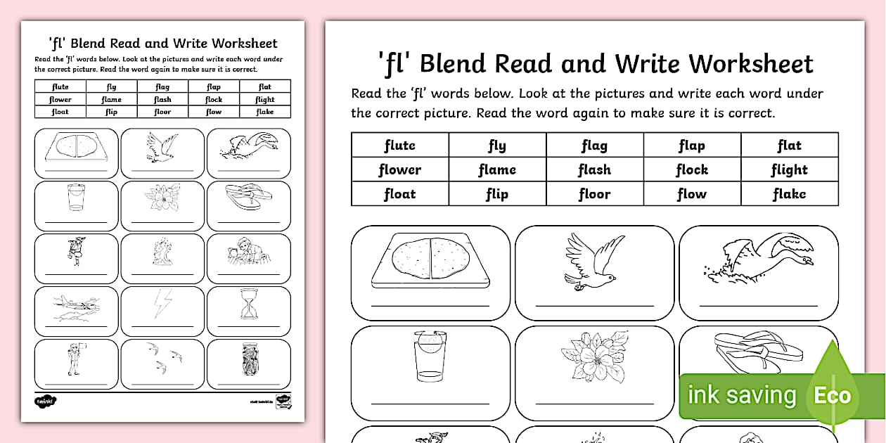 'fl' Blend Read and Write Worksheet (teacher made) - Twinkl