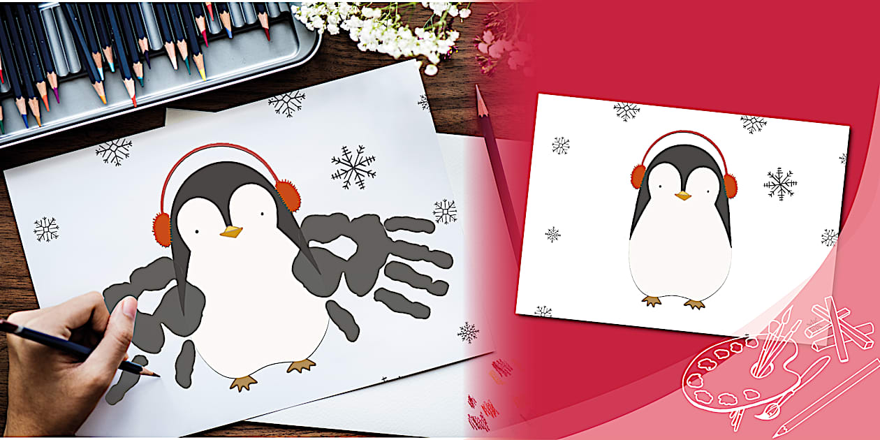 Cute Penguin Winter Handprint Activity Poster