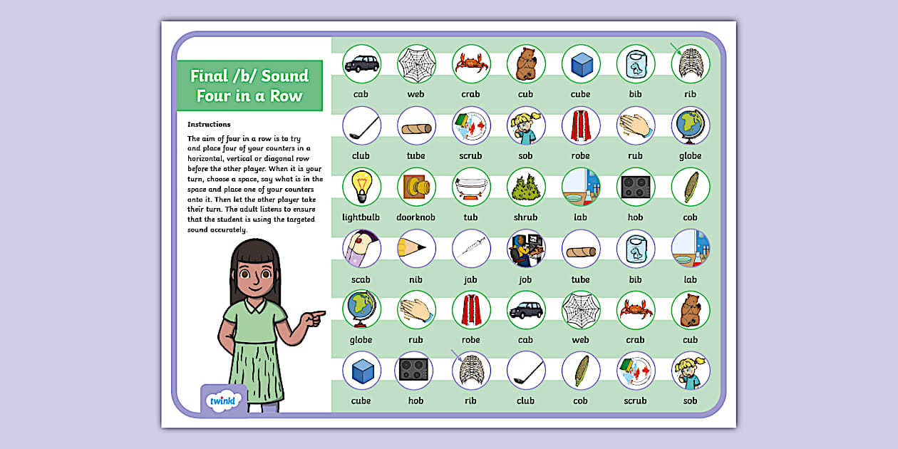 Final /b/ Sound Four in a Row (teacher made) - Twinkl