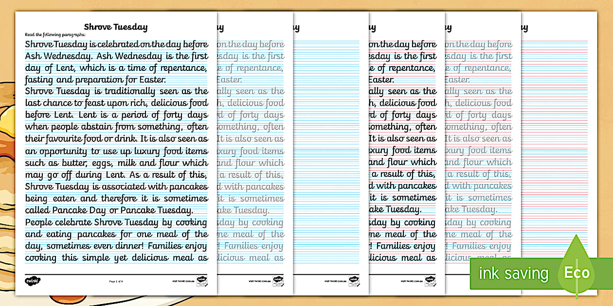 SA Shrove Tuesday Handwriting Practice Worksheet - Twinkl