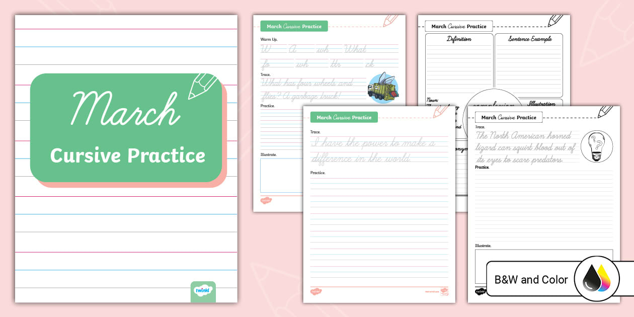 Fourth Grade March Cursive Practice Bundle (teacher made)
