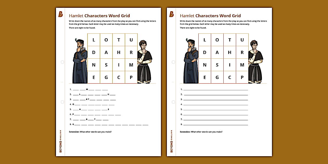 Hamlet Characters Word Grid Game (teacher made) - Twinkl