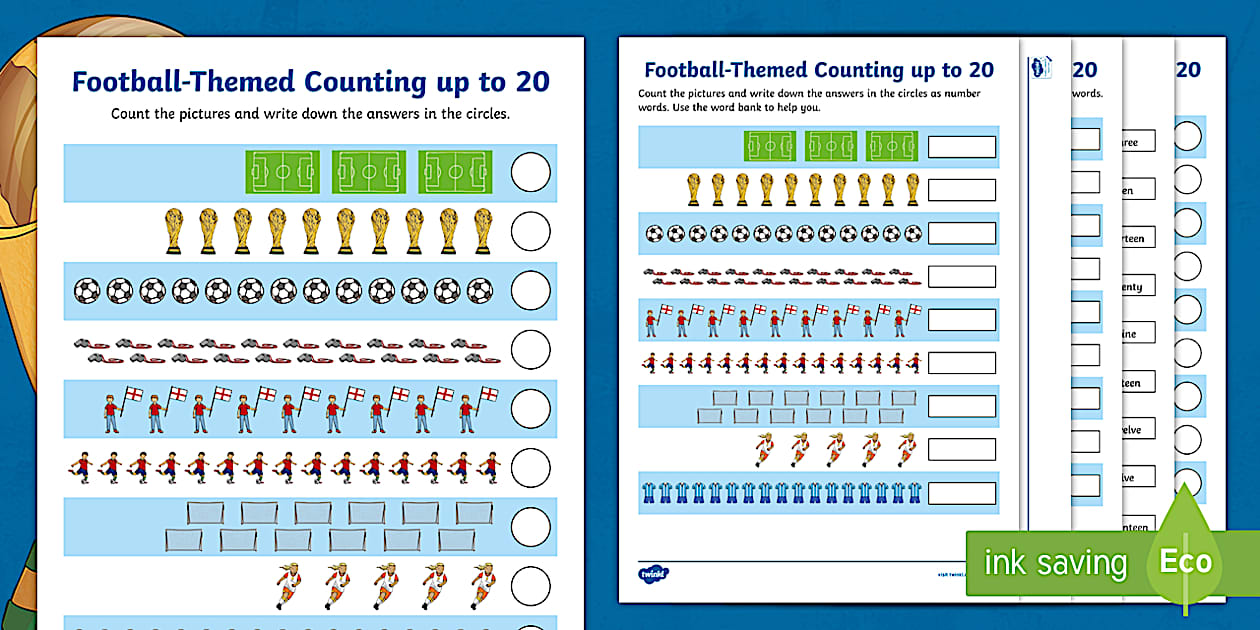 Football Themed Counting and Writing Numbers to 20 Worksheets