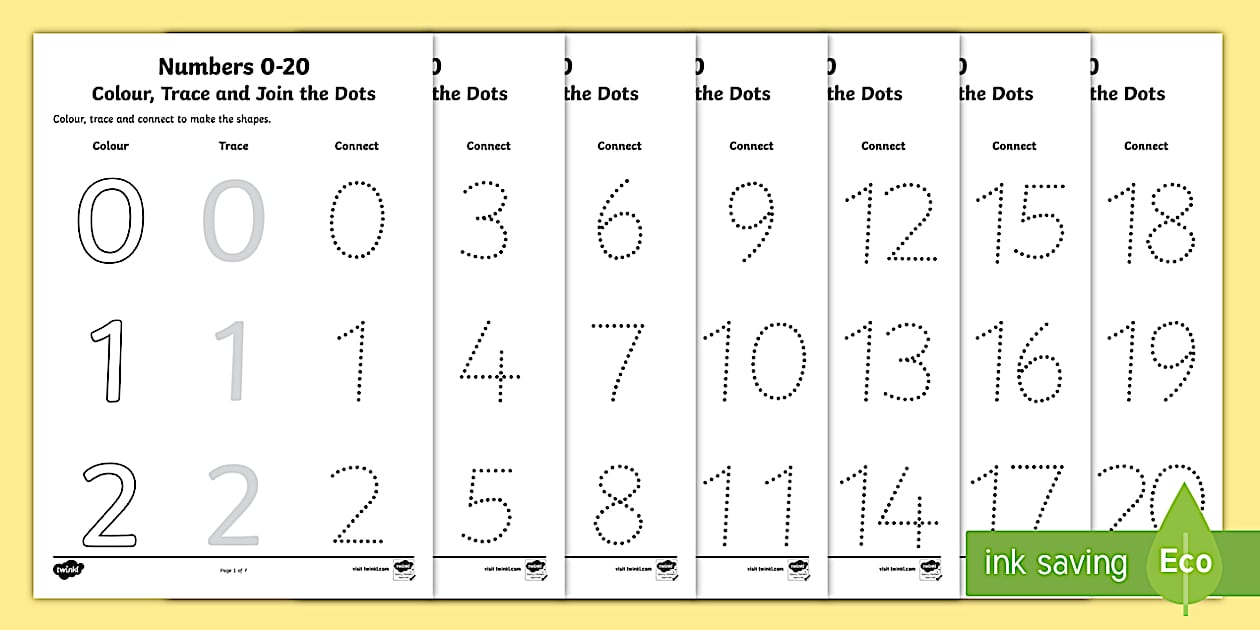 Numbers 0-20 Colour, Trace and Join the Dots (teacher made)