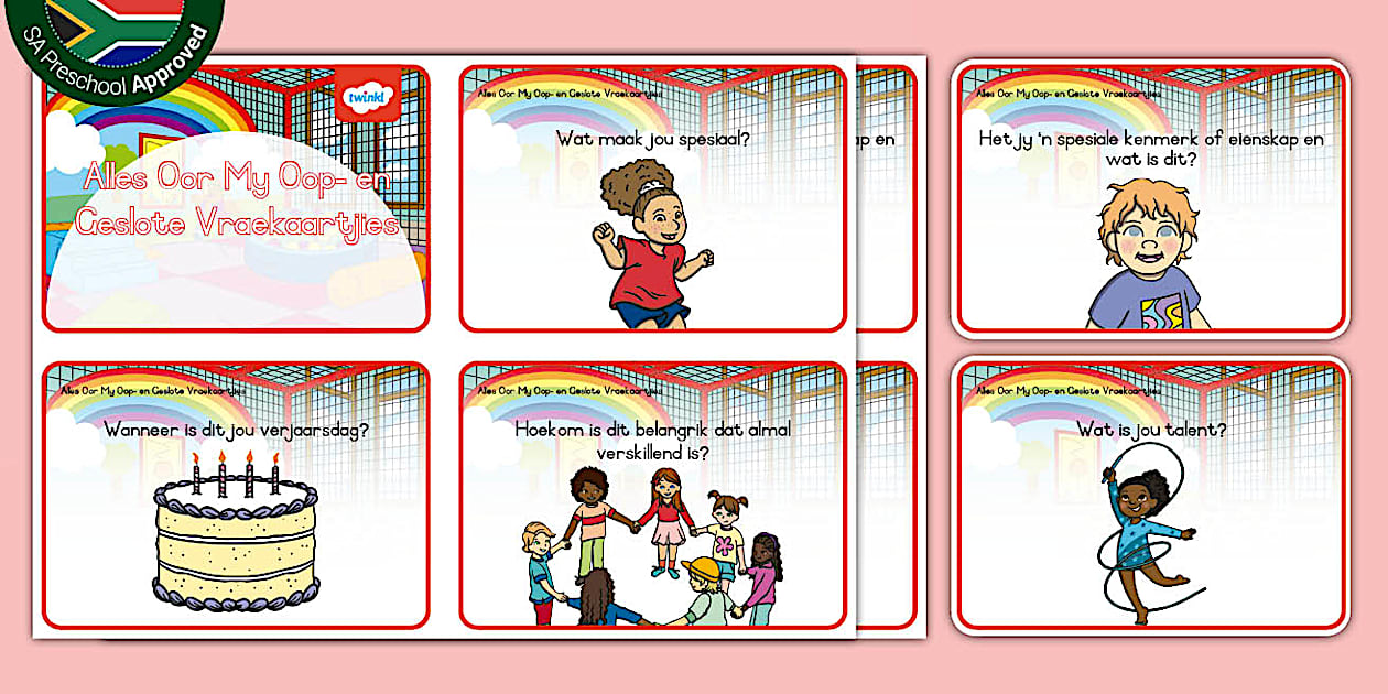 Alles Oor My Oop- en Geslote Vraekaartjies (teacher made)
