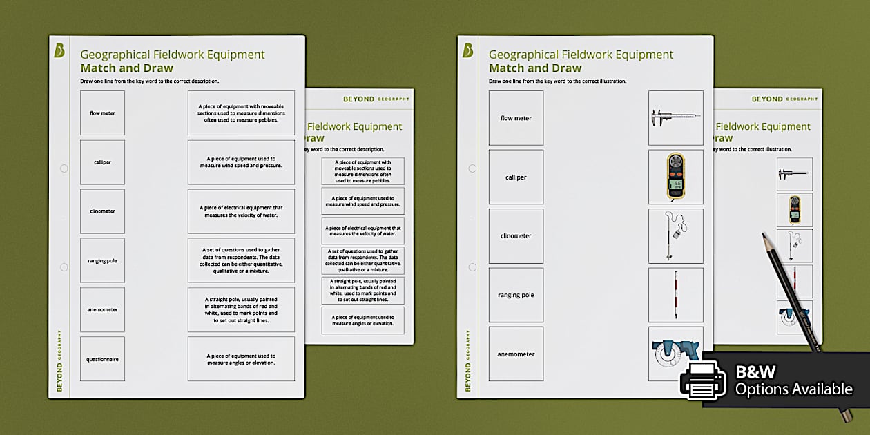 Geographical Fieldwork Equipment Match and Draw - Twinkl