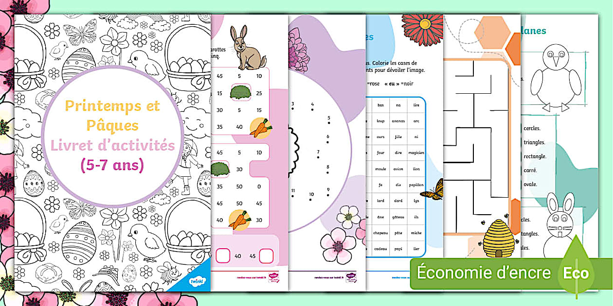 Livret d'activités du printemps et de Pâques : 5-7 ans