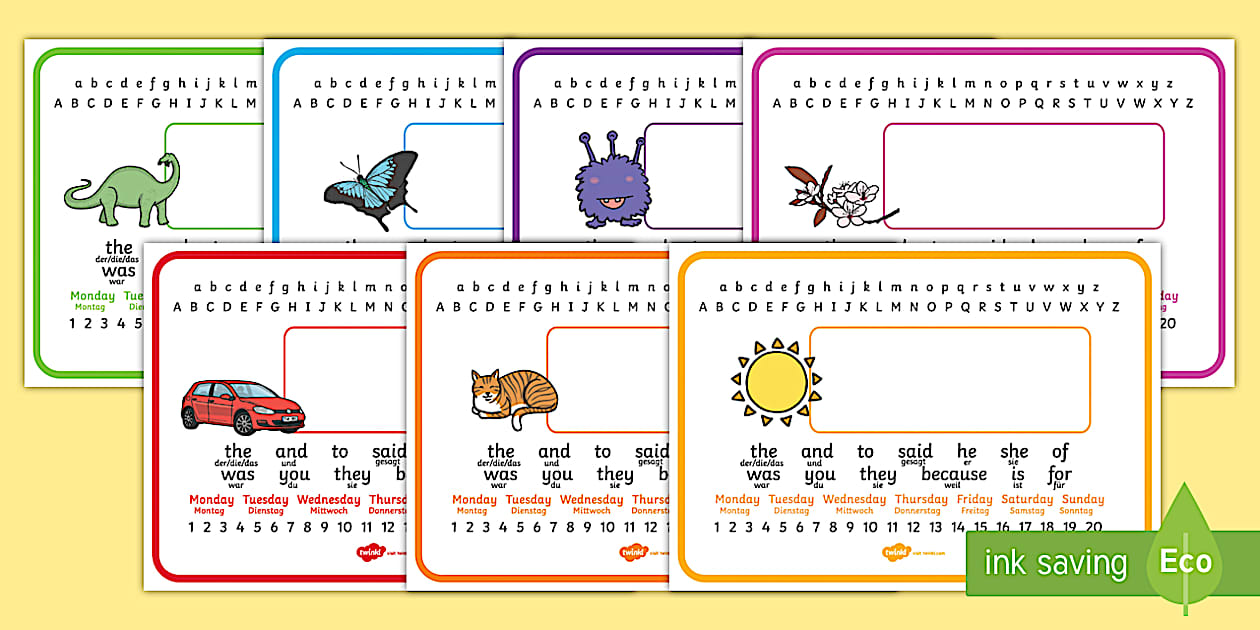 Keywords Placemats Editable Notes English/German - Keywords Placemats ...