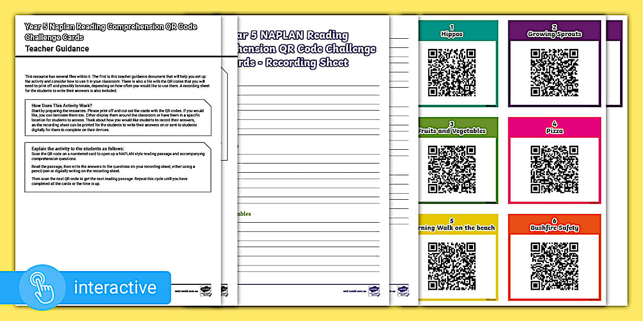 Year 5 NAPLAN Reading Comprehension QR Code Challenge Cards