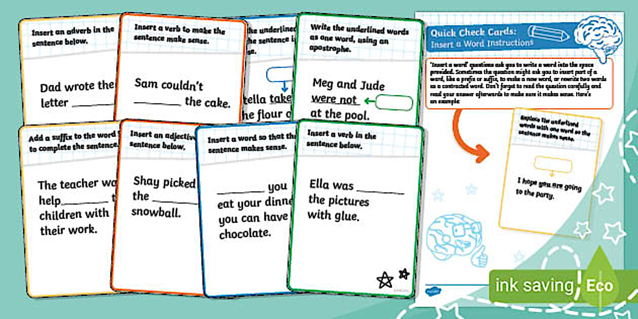 Year 2 SATs SPaG Practice Cards: Insert a Word - Twinkl