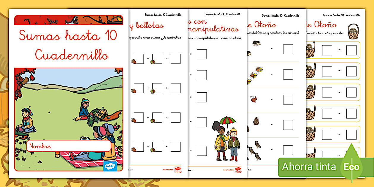 Cuadernillo: Sumas hasta 10 - Otoño (teacher made) - Twinkl