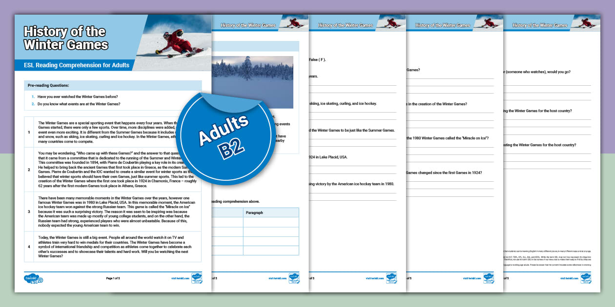 ESL History of the Winter Games Reading Comprehension [Adults, B2]